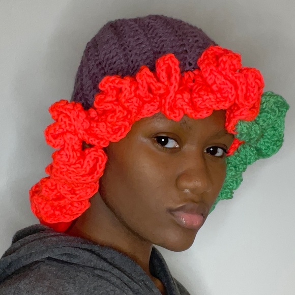 Accessories | Multicolored Crochet Ruffle Hat Oversized | Poshmark